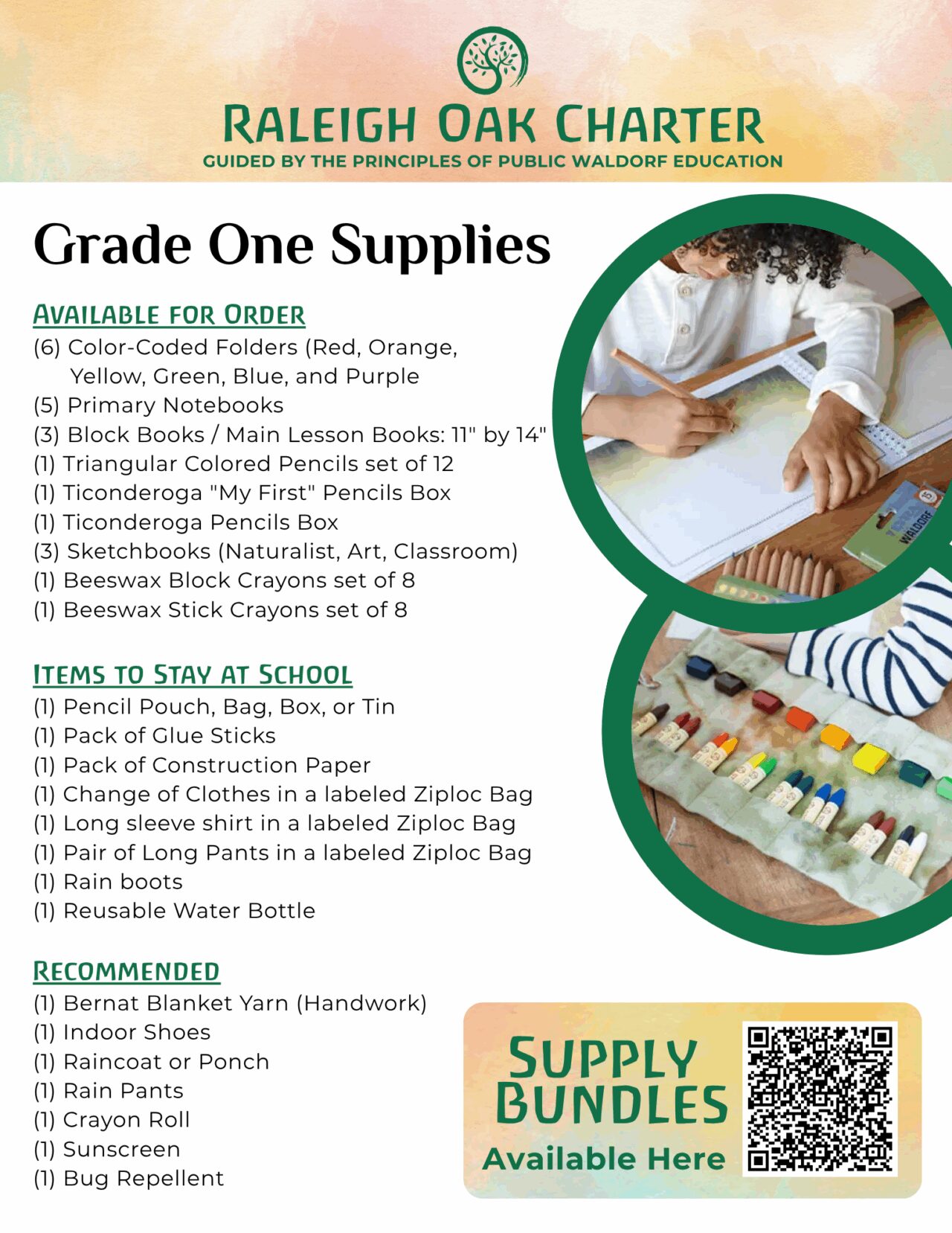First Grade Supply List - Raleigh Oak Charter School