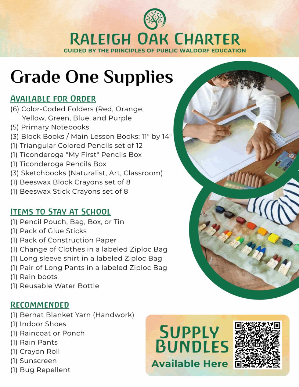 First Grade Supply List - Raleigh Oak Charter School